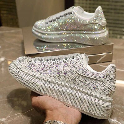New 2023 Autumn Women Platform Shoes crystal Thick-soled Whi