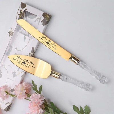 Personalized Engraved Cake Knife Serving Set Customized Cake