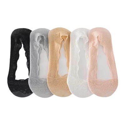 Lace boat socks for women with anti-slip silicone, no-slip h