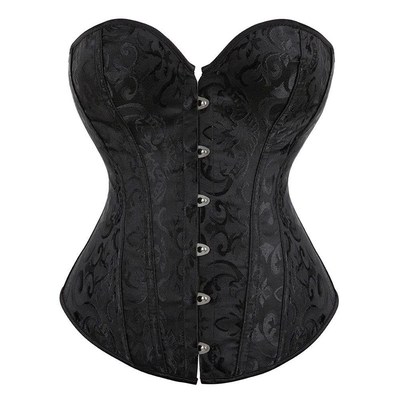 Jacquard Corset Steel Bones Overbust Korset Black White Vint