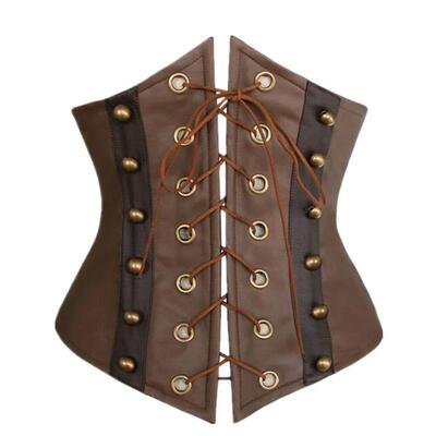 Brown Steampunk Corset Gothic Leather Underbust Waist Cinche
