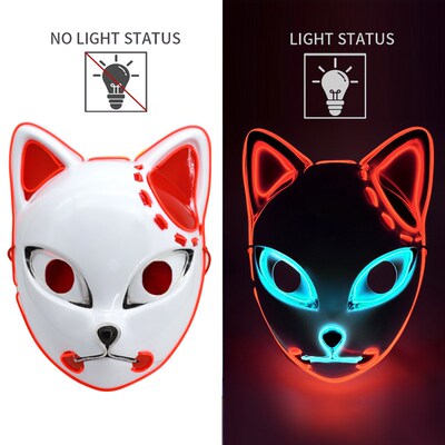 LED Glowing Cat Face Mask Cool Cosplay Neon Demon Slayer Fox