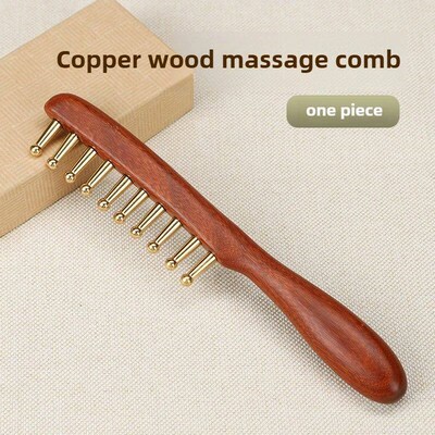 Head meridians massage comb copper wood meridians comb needl