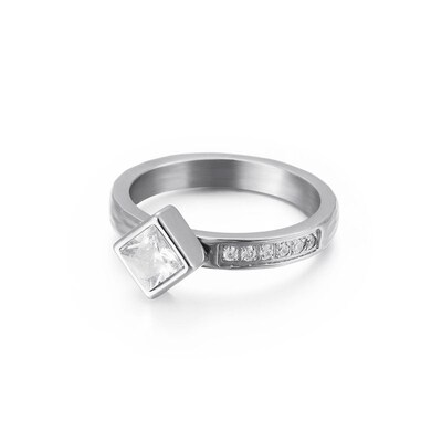 The new square simple halite micro diamond ring stainless st