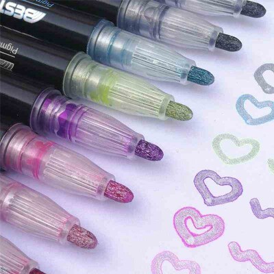 12 Color Metal Paint Marker Pen set Double Line Pen Outline