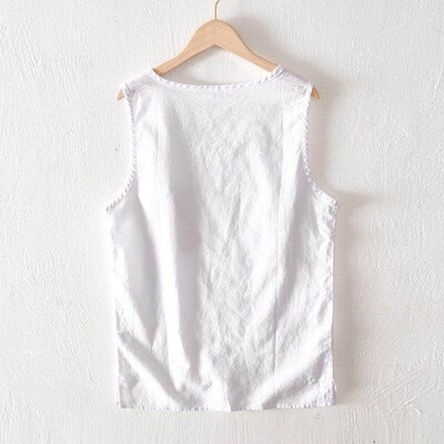L947 Sleeveless Cotton And Linen Casual Round Neck Vest Loos