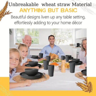 16 piece set of black plastic cups plates bowl and tableware