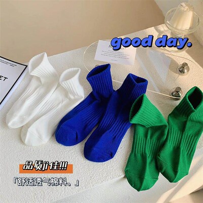 White socks for women, solid color summer short socks, ins