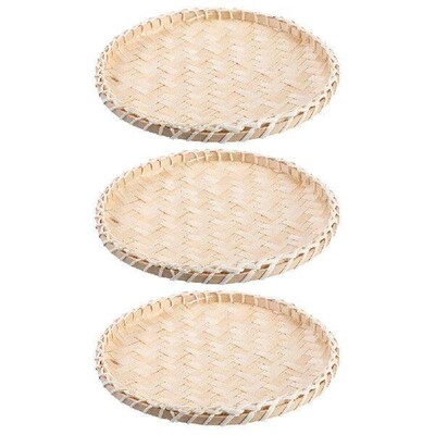 3pcs Bamboo Woven Baskets Sturdy Compact Storage Snacks