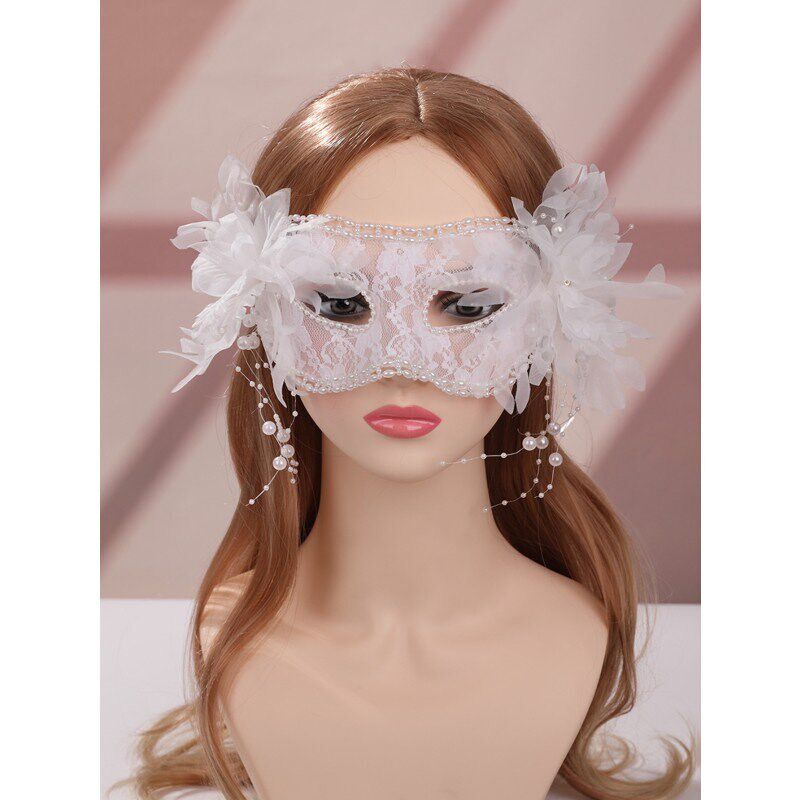 White Veil Deer Horn Mask Half Face Womens Ancient Style