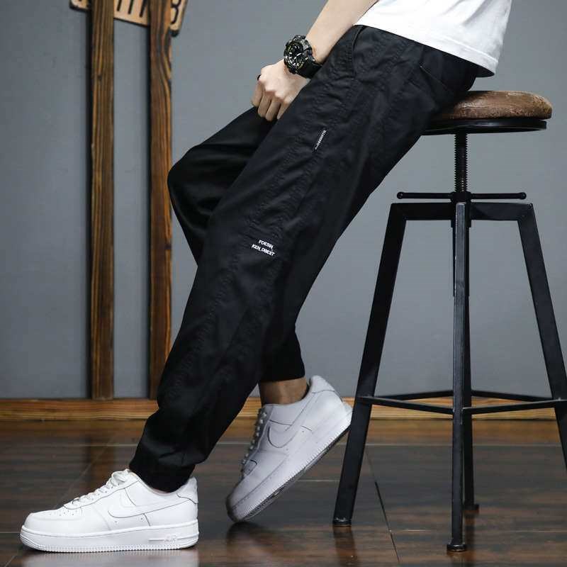 Leg-tie Pants Mens Soli Color Simple Style All-match Option