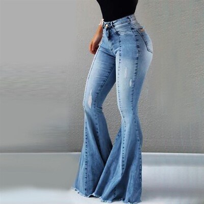 Women Jeans Slim Fit Denim Pants Bell Bottom High Waist Boot