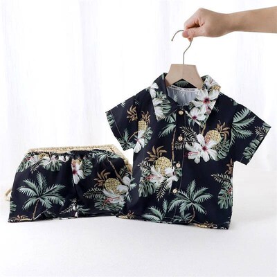 Summer Children Beach Shirt Set Boys Girls Baby Loose Printe