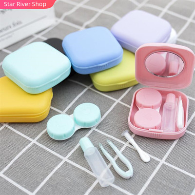 1pc New Mini Square Contact Lens Case with Mirror Women Colo