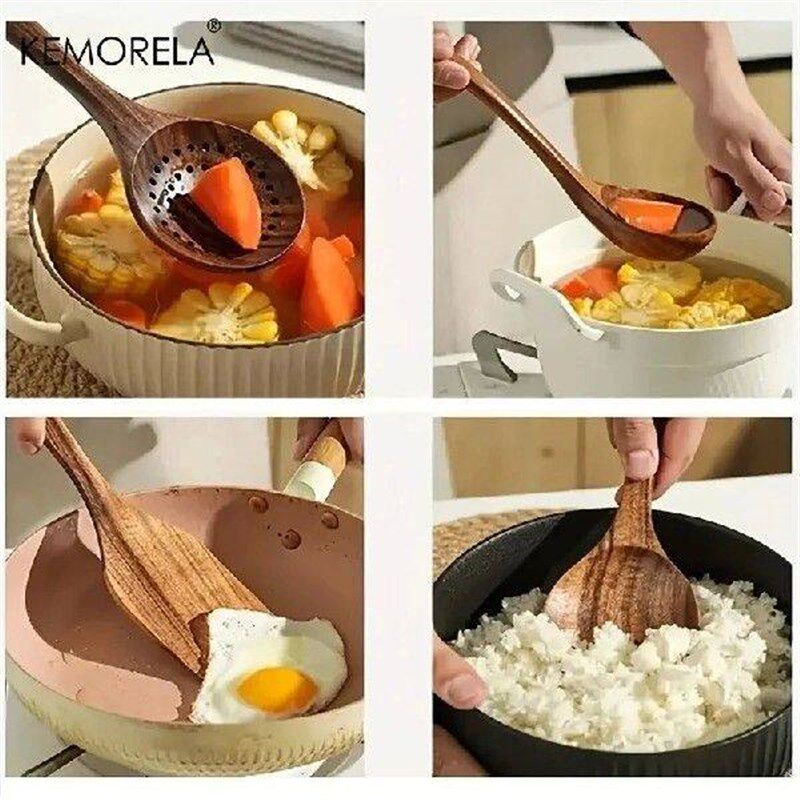 7PCS Thailand Teak Cooking Spoon Natural Wooden Kitchen