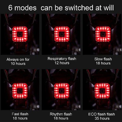 Smart Bike Tail Light IPX4 Waterproof Brake Bicycle Rear