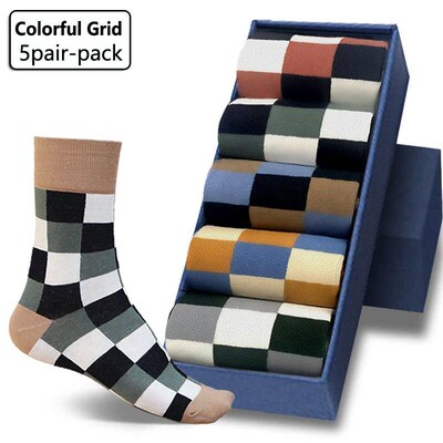 5Pair-pack New Mens Socks Colorful Grid Sock Casual Busines