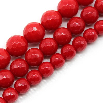 Natural Faceted Red Coral Stone Round Loose Spacer Beads 6/8