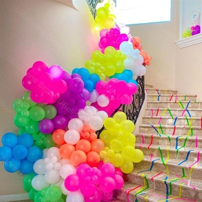 100Pcs Neon Happy Birthday Balloons 12inch UV Glow