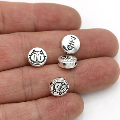 10Pcs Antique Silver Plated Cat Fish Spacer Beads Round Loos