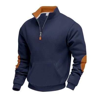 Mens Loose Fashionable ntrast lor Patch Half Zipper Plus Ve