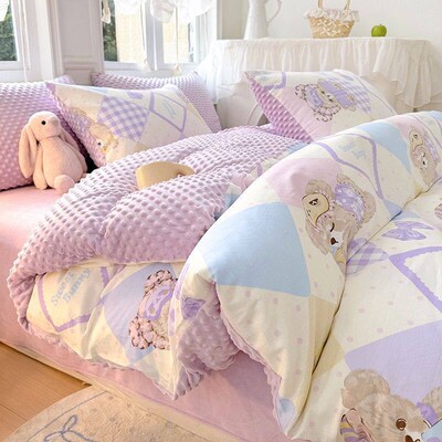 Ab Tton Quilt Ver Single Fleece-lined Ral Peas Velvet Thick