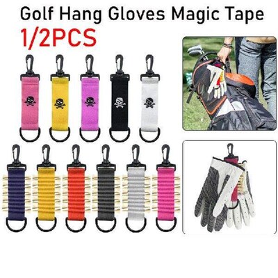 1/2pc Golf Hang Gloves Magic Tape with Carabiner Hook Skull