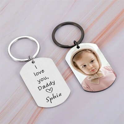 Custom Photo KeyChain Customized Name Photo Gift for Dad Fat