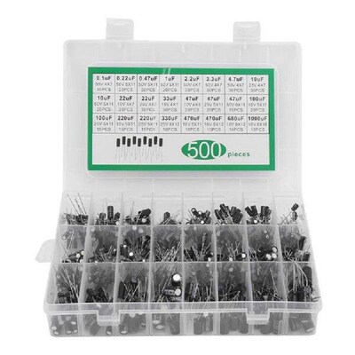 500Pcs 24 Values 16V-50V 0.1uF-1000uF Metal Electrolytic