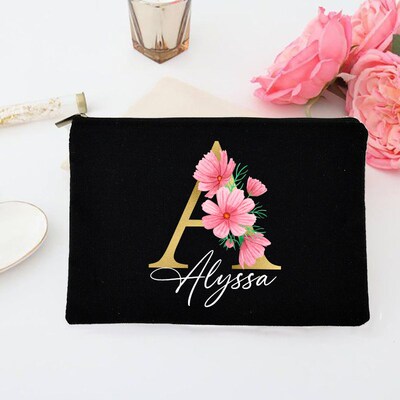 Personalized Makeup Bag Custom Initial with Name Bridal Cosm