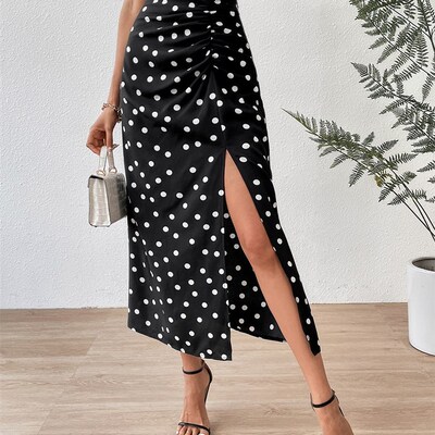 Black Polka Dot Long Skirt Women Skirts Ladies 2023 Summer B