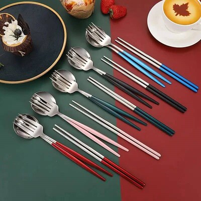 3pcs Thin Portuguese portable stainless steel cutlery chopst