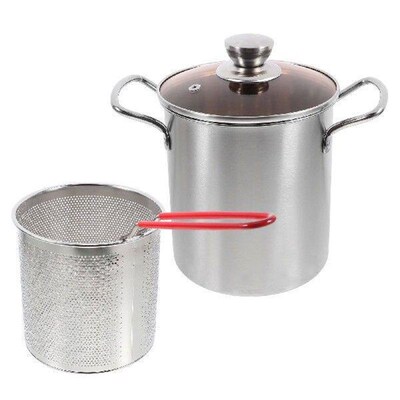 Wicker Storage Basket Fry Pan Pasta Pot with Strainer
