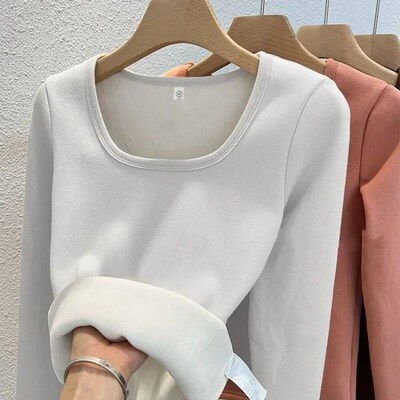Winter Women Thermal Underwear ops Square Collar Fleece Basi