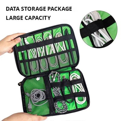1pc Black Green Storage Bag Electronic Accessory Organizer P