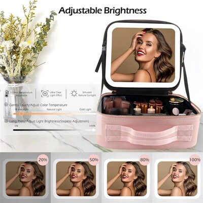 Makeup Bag with Mirror and Light Large Travel Train Case Cos