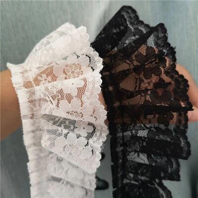 5.5CM Wide HOT Embroidery White Black 3D Flower Lace FabricT