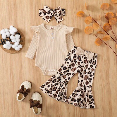 Citgeett Autumn Infant Baby Girls Jumpsuit Solid Color Ribbe