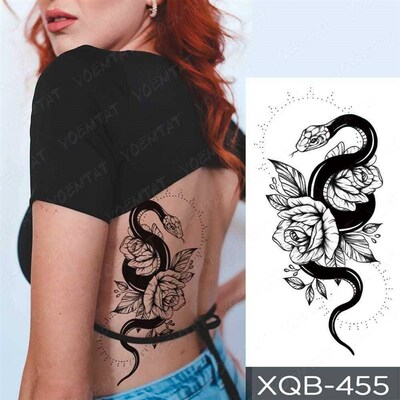 Waterproof Temporary Tattoo Sticker Black Snake Dragon