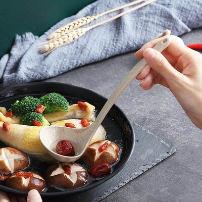 Korean-style long-handle soup spoon made from wheat straw, s