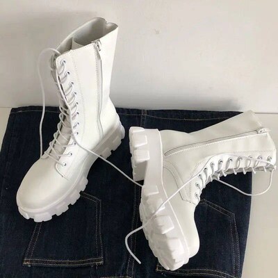 New Mid Calf Boot Women Autumn Winter Fahion Lace-up Ladie C