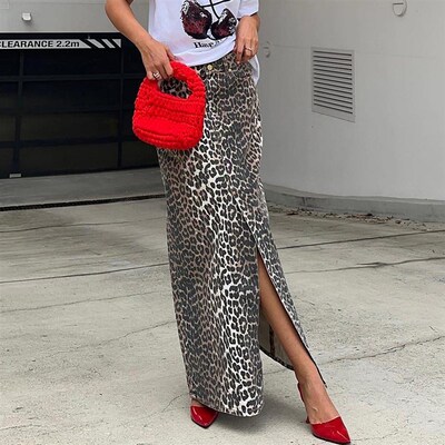 mmuter Style tton Leopard Print Straight Ankle Skirt Fashion