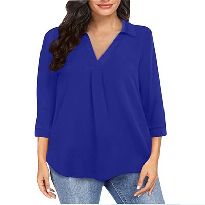 2025 Chiffon Womens Pullover Plus Size Loose V-neck Cropped