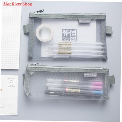 Simple Transparent Mesh Pencil Case Office Student Pencil Ca