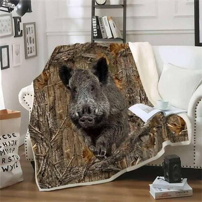 Thicken Blanket Wild Boar Hunting Pig Printed Throw Blankets