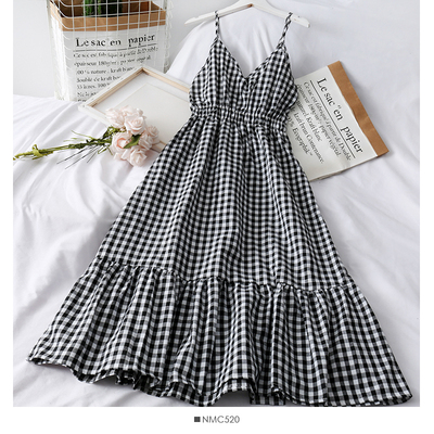 Plaid A Line dress woman Vestido Beach Elegant Ruffles