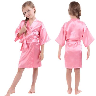 Girls Silky Satin Robes Children Pure Kimono Dressing Gown B
