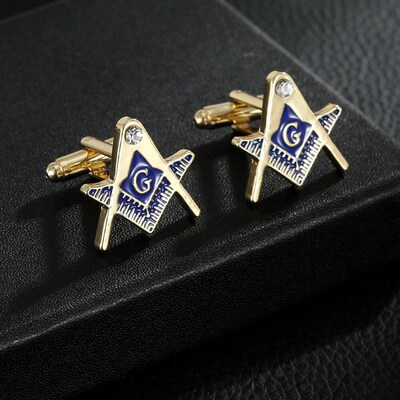 Blue Masonic Mason Compasses Crystal Cufflinks Freemason Tie