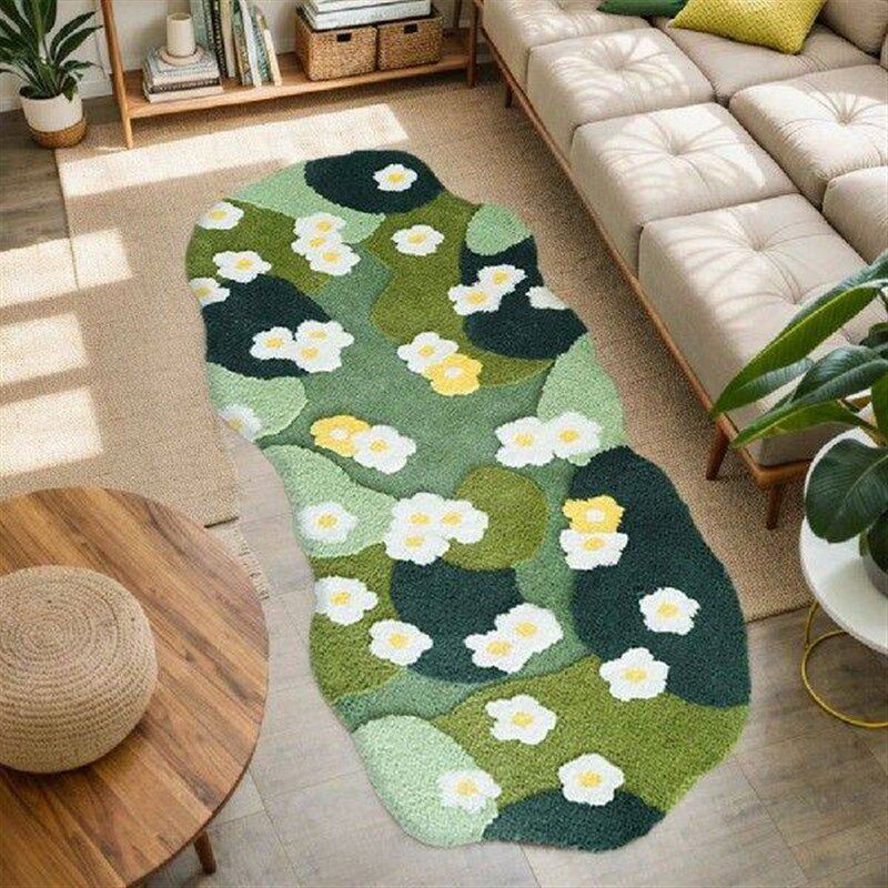 Plush Bedroom Bedside Area Rug Fluffy Moss Green Carpet