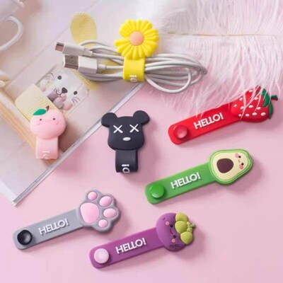 Cute silicone cartoon cable organizer, earphone winder, and